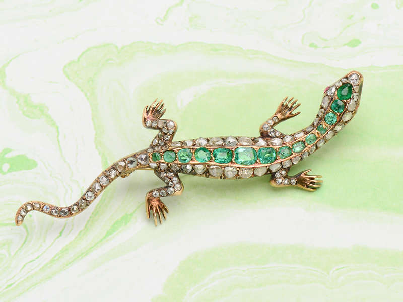 Antique Emerald Diamond Lizard Brooch – The Three Graces