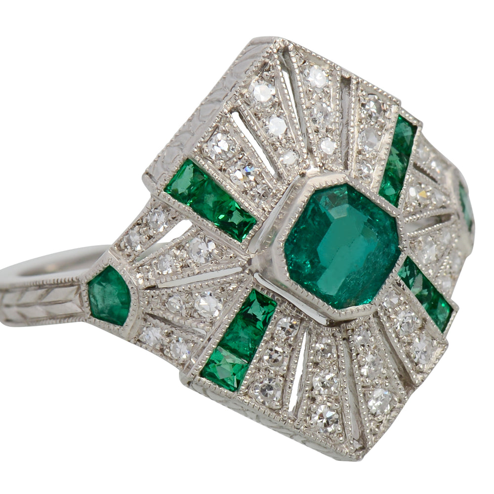 Dynamism - Emerald Diamond Platinum Ring – The Three Graces