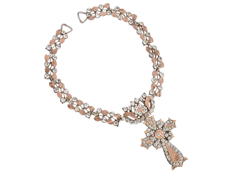 French Paste Rose Gold & Silver Collar & Cross c. 1840 – The Three Graces