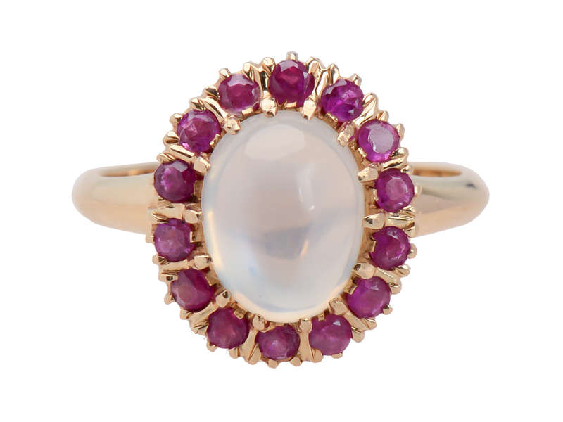 Sea & Sky - Blue Moonstone Ruby Ring – The Three Graces